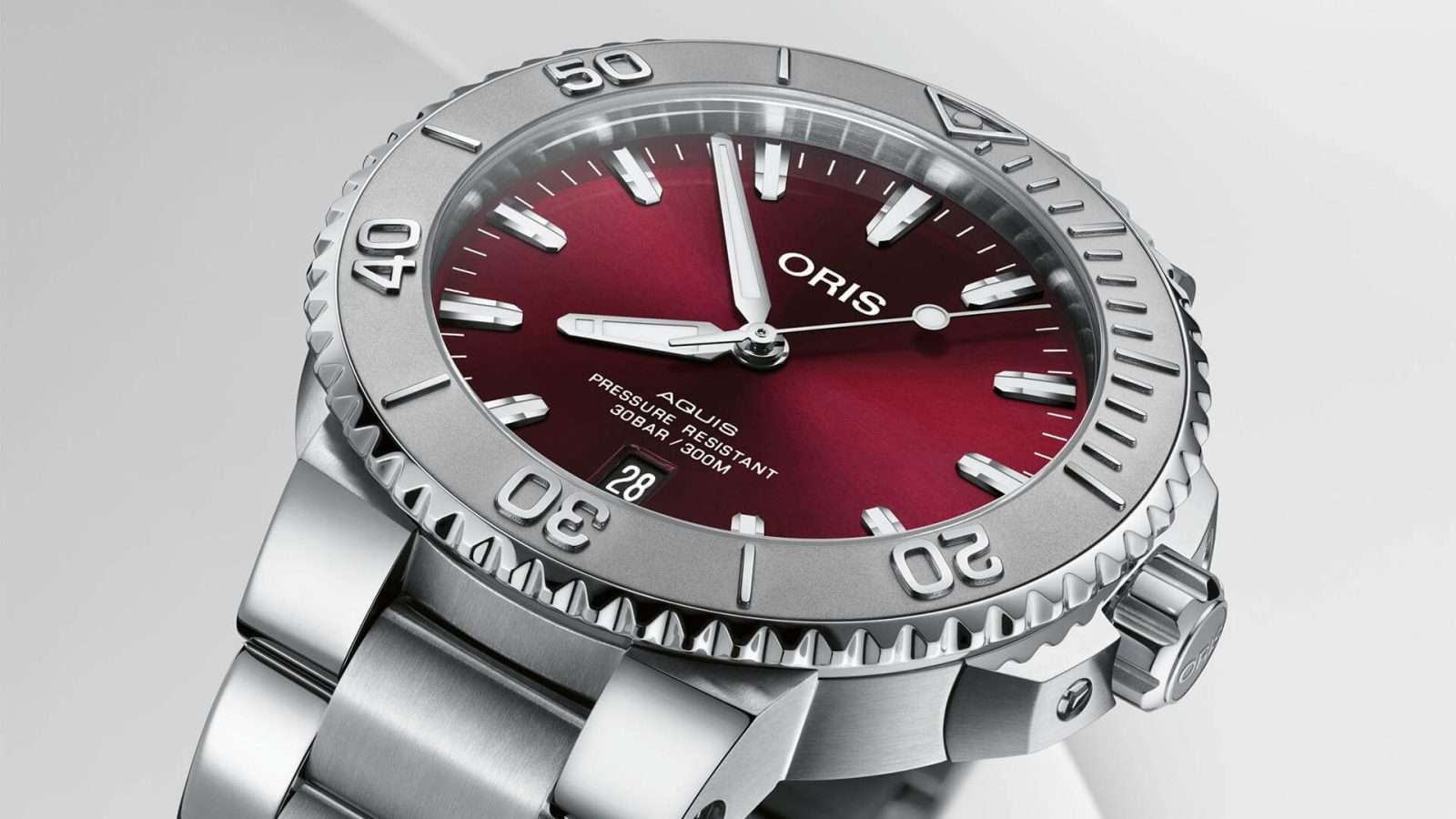 Oris Aquis Date Cherry Edition Relief Bezel - Pav & Broome Fine Jewelry